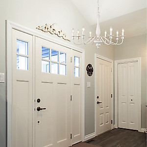 ALISADABOY White Chandelier Farmhouse Antique Chandeliers for Dining Room French Country 8 Light Rustic Entryway Hanging Light Fixture for Kitchen Island Hallway Vintage Pendant Lighting