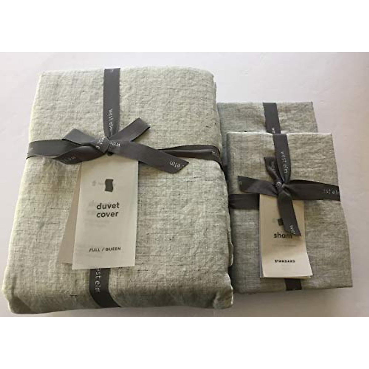 West Elm Belgian Flax Linen Fiber Dyed Duvet Cover Full/Queen & Two Standard Shams ~Frost Gray~