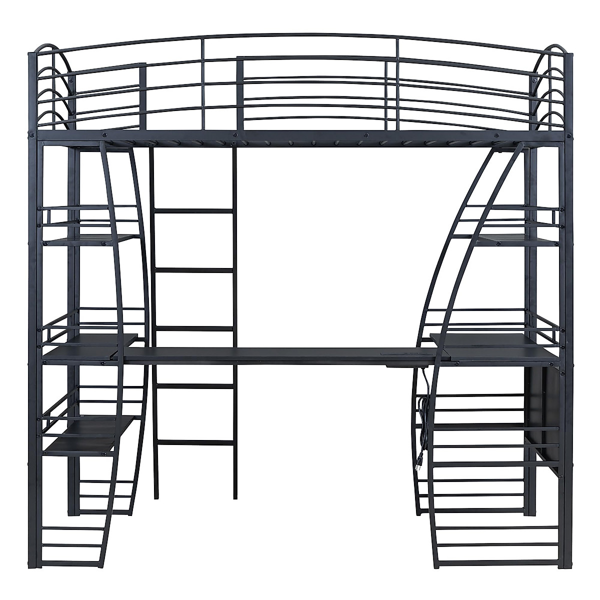 Harper & Bright Designs Metal Twin Size Loft Bed with L-Shaped Desk and Storage Shelves, Twin Loft Bed with USB Ports and Wireless Charging, High Junior Loft Bed Frame for Kids Boys Girls,Black