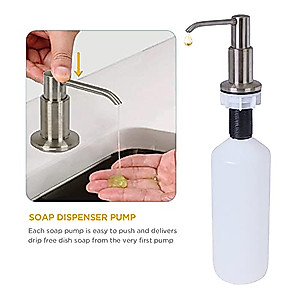 PlumBoss E1000 Built in Soap Dispenser for Kitchen Sink - Multipurpose Stainless Steel Pump with 500mL Bottle for Dish Soap, Hand Lotion, and Hand Sanitizer - Refill from The Top - Brushed Nickel