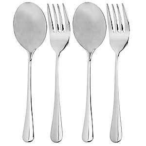 Cornucopia Serving Spoons & Large Serving Forks Set (4 pack, 2 of each); Buffet & Banquet Style Elegant Classic Serving Utensils