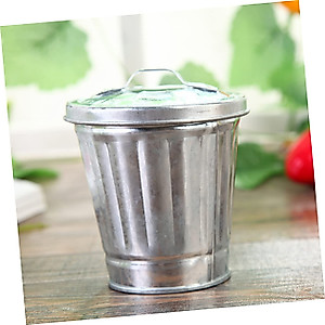 SOESFOUFU 1pc Mini Trash Can Small Wastebasket Galvanized Garbage Can Small Desktop Trash Can with Lid Plant Pots Bucket Compost Bin Kitchen Retro Decor Metal Outdoor Office Utility Bucket