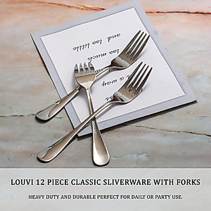LOUVI 12-Pack Dessert Forks Set, Top Food Grade Stainless Steel Silverware Forks,Mirror Finish & Dishwasher Safe,Use for Home,Kitchen or Restaurant (Silver 6.7 Inches)