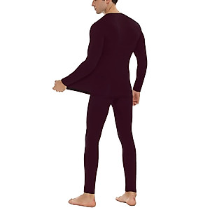 Daupanzees Mens Thermal Underwear Set Microfiber Soft Fleece Lined Long Johns Winter Warm Base Layer Top & Bottom Wine Red