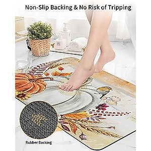 Thanksgiving Bath Mat for Tub,Non Slip Bathroom Floor Runner Rug Quick Dry & Absorbent Diatomaceous Earth Kitchen Shower Sink Washable Doormat,Fall Pumpkins Autumn Fall Leaves Oil Painting 16"x24"