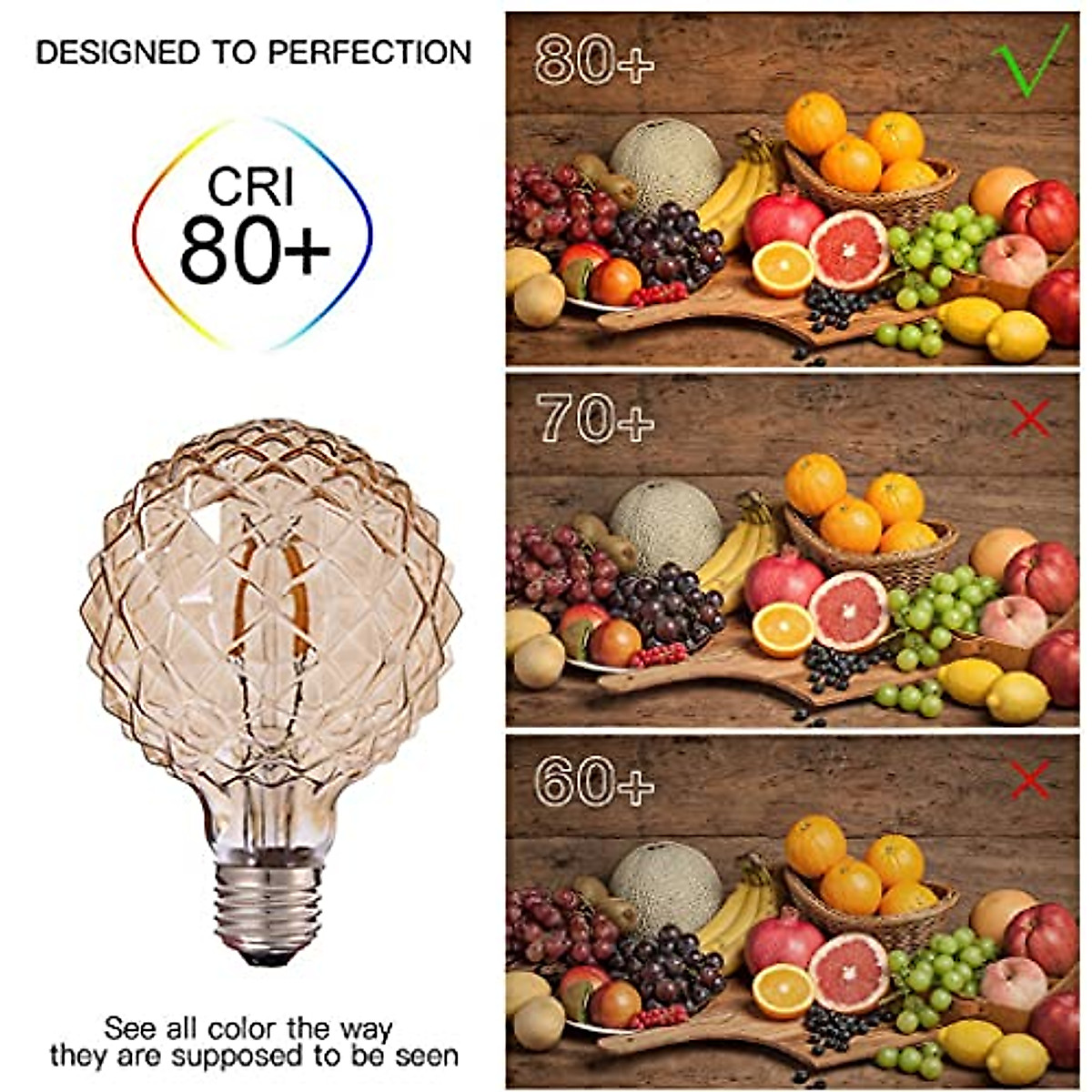 Vintage LED Edison Bulb G30 4W Dimmable LED Filament Bulb Globe Pineapple Shaped Light Bulb 2300K Warm White E26 400LM Equivalent 40W Incandescent (Amber)
