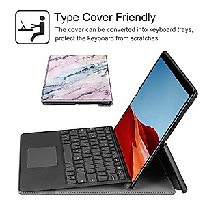 Fintie Case for Microsoft Surface Pro X (2021/2020/2019) - Hard Shell Slim Portfolio Cover Compatible with Type Cover Keyboard for 13 Inch New Surface Pro X (SQ1/SQ2), Marble Pink