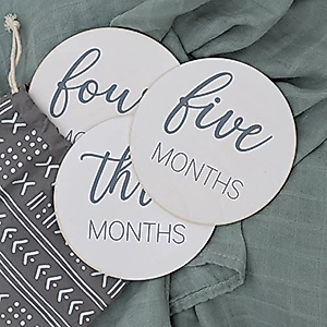 Natural Baby Milestone Discs - White Stain Wood Milestone Disc Set with Bag and Hello World Announcement Card - 13 Wooden Milestones Cards, Newborn Monthly First Year Picture Props, 1-12 Months