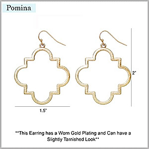 POMINA Quatrefoil Clover Gold Dangle Drop Earrings Gold Silver Two Tone Textured Trendy Fashion Earrings for Women