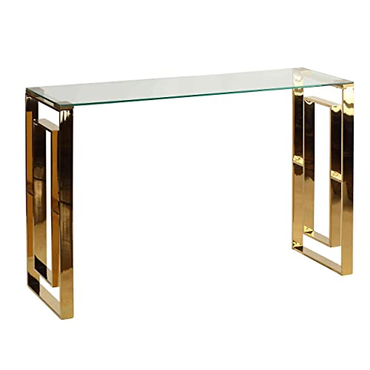 Cortesi Home Laila Console Table Stainless Steel Glass, 47" Wide, Gold,Clear