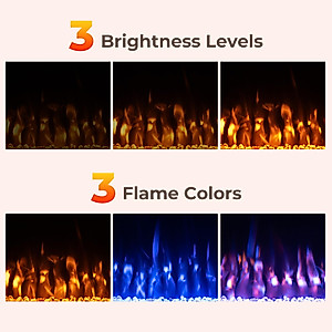 COSTWAY 23 Inches Electric Fireplace Insert, 750W/1500W Fireplace Heater with Remote Control, Adjustable Flame Color & Brightness, 1H-8H Timer, Thermostat and Overheat Protection