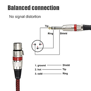Mugteeve 1/4" TRS to XLR Female Cable Adapter Balanced, 6.6FT Stereo Quarter Inch TRS to XLR Microphone Cable, Nylon Braided, OFC Shielded, Red Color, for Mic/Speaker/Mixer - 2Pack