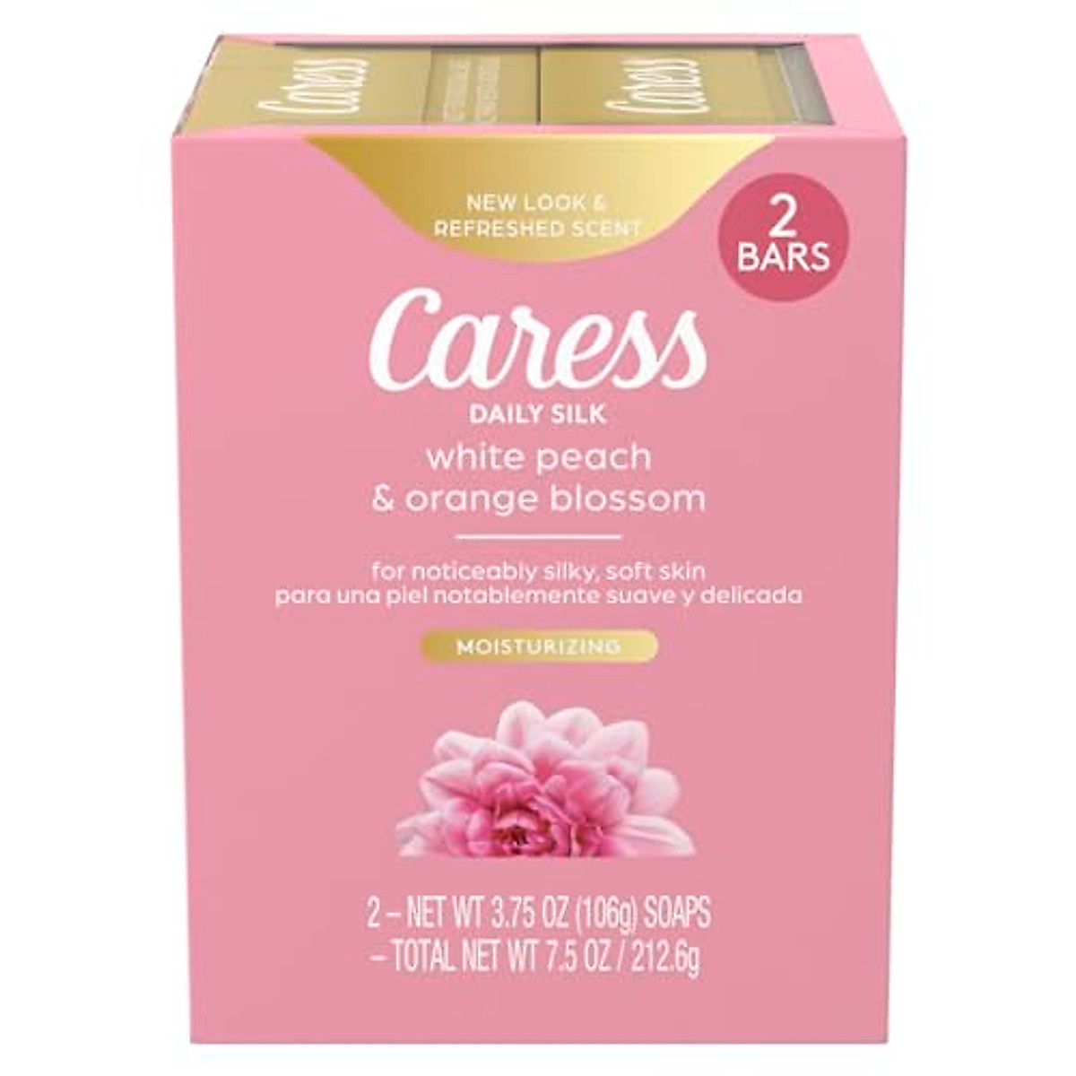 Caress Beauty Bar Soap For Women, Daily Silk With Silk Extract and Floral Oil Essence Moisturizing Body Soap for Silky, Soft Skin, 3.75 oz, 2 Bath Bars