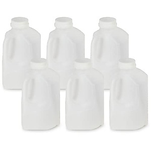 CUNTAIN Juice Bottles – Set of 6 HDPE Plastic Juice Bottles with Caps – 32 oz Empty Containers for Beverages, Milk, Water, Juice – Leakproof Plastic Containers with Lids, Bottles for Juice