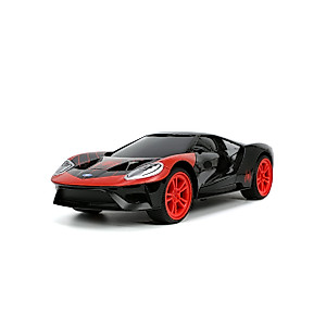 Jada Toys Marvel Spider-Man 1:16 Miles Morales 2017 Ford GT RC Remote Control Car 2.4GHz, Toys for Kids and Adults, Black