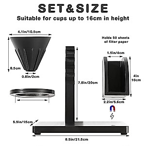 Yangbaga Wood Pour Over Coffee Makers Set Adjustable Height Coffee Dripper Holder Set– Includes Silicone Coffee Dripper&Dripper Stand&Coffee Filter Holder for Home or Office (Black)