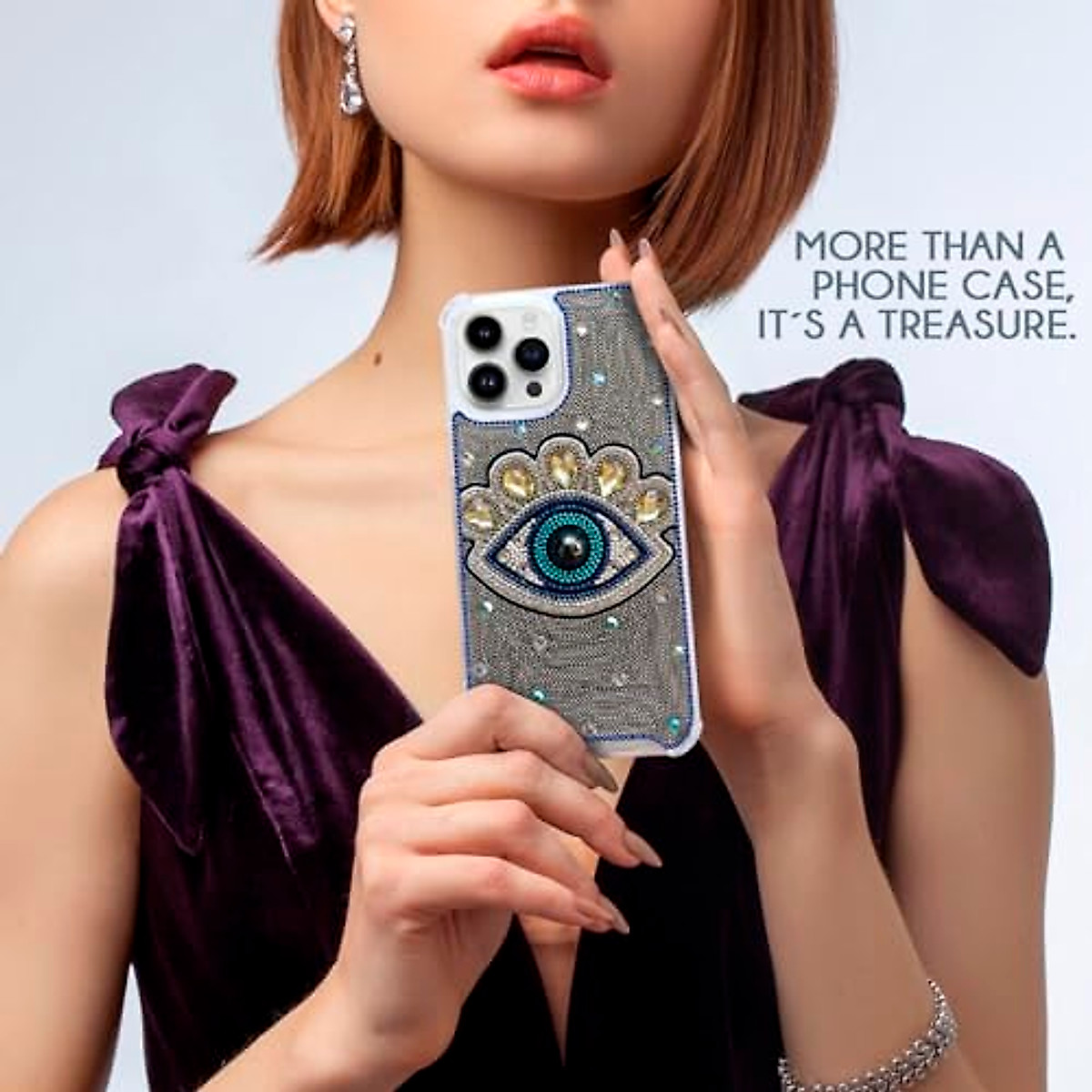 Bling Evil Customize Phone Case Compatible with Iphone 14 - Protective Case for iPhone 15 Pro, Heavy Duty, Slim Fit Eye Design | Iphone XR