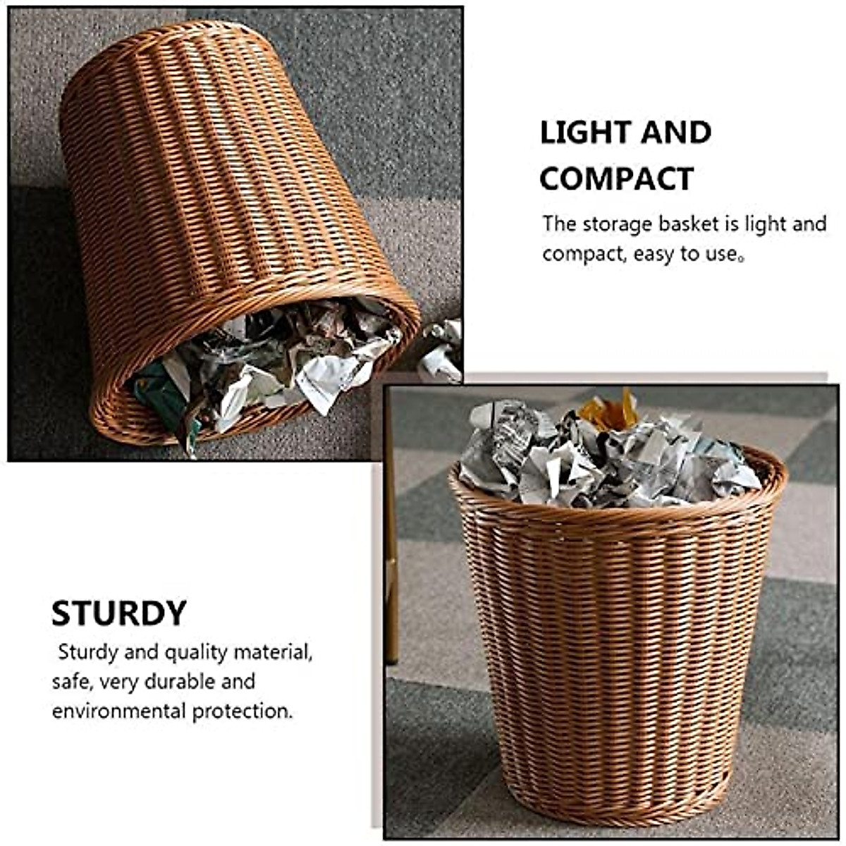 WSLLK Under Sink Trash can Rattan Woven Waste Bin Trash Can Kitchen Trash Basket Home Office Dustbin Sundries Garbage Can Accessories