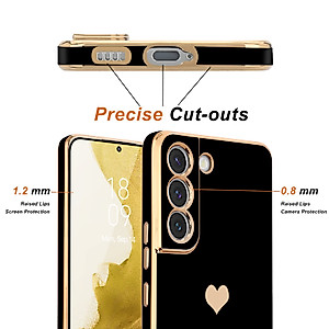 Teageo for Samsung Galaxy S22 5G Case for Women Girl Cute Love-Heart Luxury Bling Soft Back Cover Raised Full Camera Protection Bumper Silicone Shockproof Phone Case for Galaxy S22 5G, Black