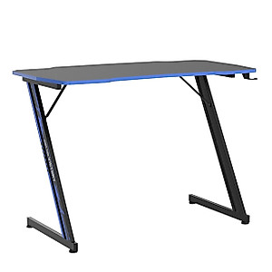 XXkseh 39 in Gaming Desk Gaming Computer Desk with Hook Z-Shaped PC Gaming Table Home Office Desks for Small Places, Carbon Fiber Surface, Simple Installation, Blue