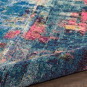 Nourison Celestial Blue/Yellow 9' x 12' Area Rug, Contemporary, Abstract, Easy Cleaning, Non Shedding, Bed Room, Living Room, Dining Room, Kitchen (9x12)