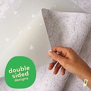 Wedding Gift Wrap - 6 Luxury Sheets of Weddings Wrapping Paper in Aisle Go With Green Design - Green & White Floral Hearts Design