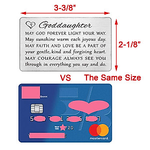 FALOGIJE To My Goddaughter Gifts Card from Godmother Godfather, Confirmation Gifts for Teenage Girl, Engraved Wallet Insert Baptism Birthday Card Gifts for Goddaughter, Christmas