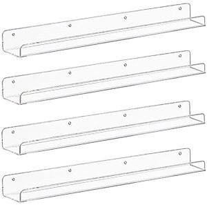 Weiai Clear Acrylic Shelves 24 inches, Floating Wall Bookshelf for Kids, Transparent Book Shelf Ledge for Wall, Set of 4