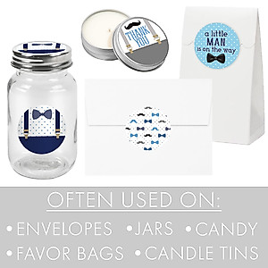 Little Man Baby Shower Thank You Stickers - Mustache, Suspenders, It's a Boy, 1.75 in - 40 Labels