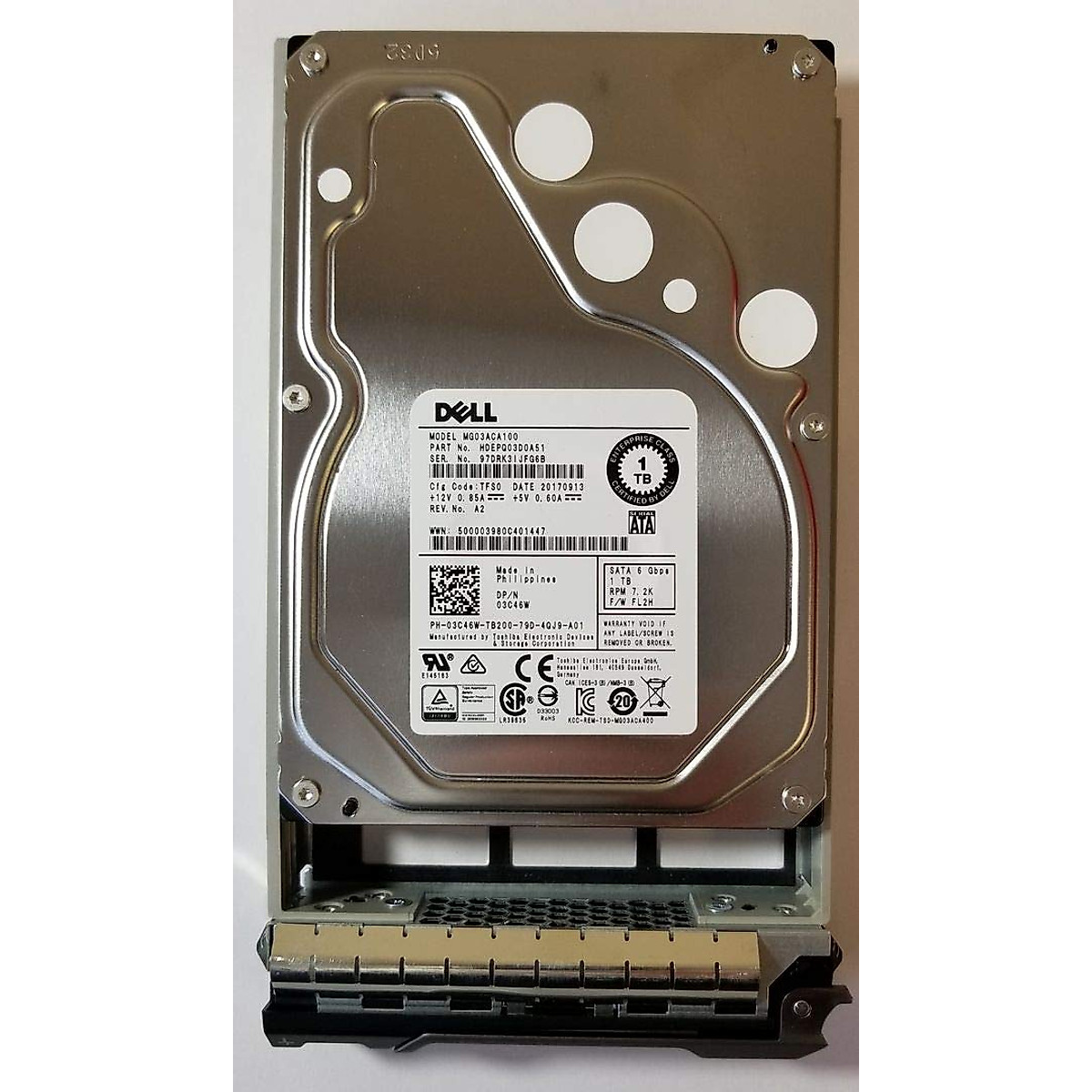 Toshiba 1TB HDD 7.2K RPM 3.5" 6Gb/s SATA Hard Disk Drive Model: MG03ACA100 DP/N: 3C46W