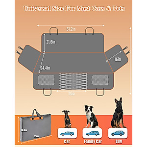 Instraella Back Seat Extender for Dogs, Dog Car Seat Cover for Back Seat with Waterproof Hard Bottom for Car SUV, Dog Hammock Travel Bed to Protect Your Car Backseat (for Car/Compact SUV-Grey)