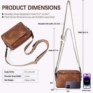 BOSTANTEN Small Crossbody Purse for Women Triple Zip Cell Phone Leather Shoulder Handbag with Wide Guitar Strap Brown
