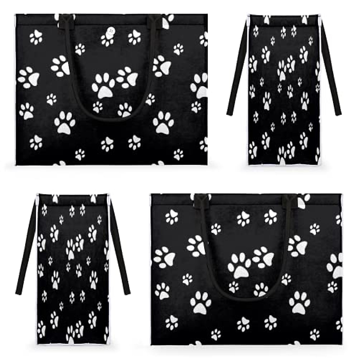 Puppy Paw Print Black Tote Bag For Women Travel Bag Reusable Grocery Bag Utility Tote For Work Shopping Pool Beach Bag for Gift Outdoor