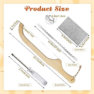 Anglecai Wooden Bread Bow Knife, 15.7'' Sourdough Bread Knife Homemade Bread Serrated Slicer Cutter, Premium Stainless Steel Bagel Bread Knife Fiddle Bow Design for Easy Cutting Bread