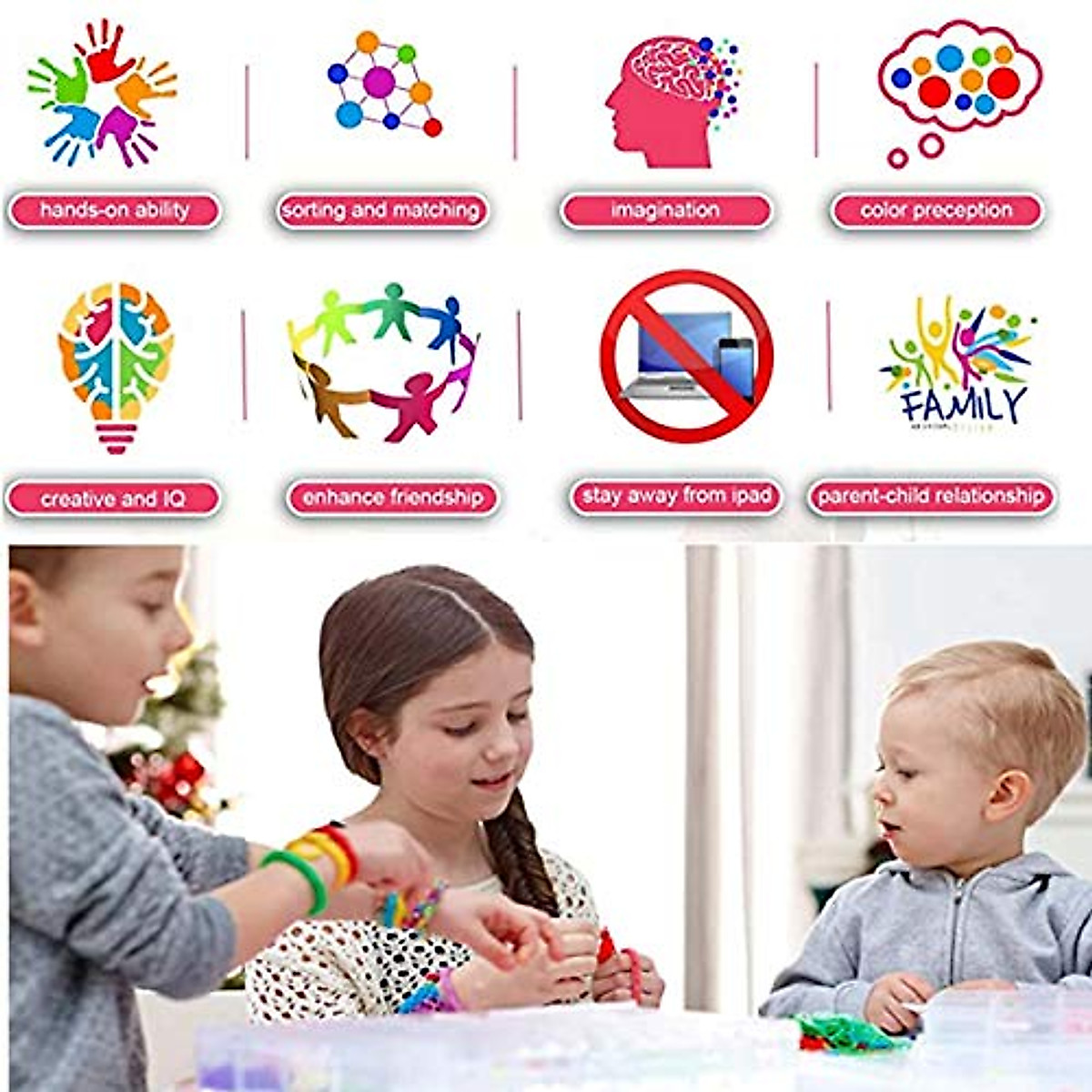 YITOHOP Loom Bands, Rubber Bands Bracelet Making Kit-Including 6000+ Loom Bands,200 S-Clips,15 Charms,100 Beads, and More DIY Arts Crafts Tools for 5+ Year Old Girls Boys Birthday Gift