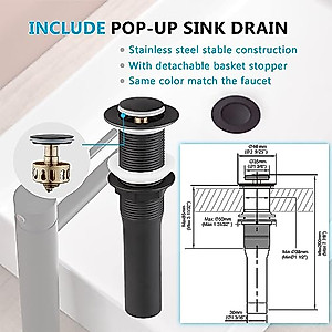 Bathroom Vessel Sink Faucet Matte Black Single Hole Tall Faucet with Long Spout, Include Pop up Sink Drain Stopper