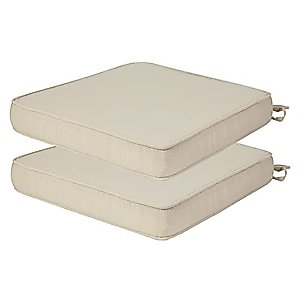FUNHOME Water-Resistant Outdoor Patio Cushion with Ties, Patio Furniture Cushion Chair Seating, Set of 2 Indoor/Outdoor Square Corner Seat Cushion，18" x 18" x 2.5"-Antique Beige
