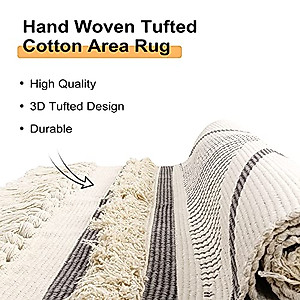 KIMODE Tufted Bedroom Area Rug 4' x 6' Washable Boho Farmhouse Diamond Cotton Throw Rugs Moroccan Tribal Woven Collection Indoor Rugs for Living Room Entryway Dining Room