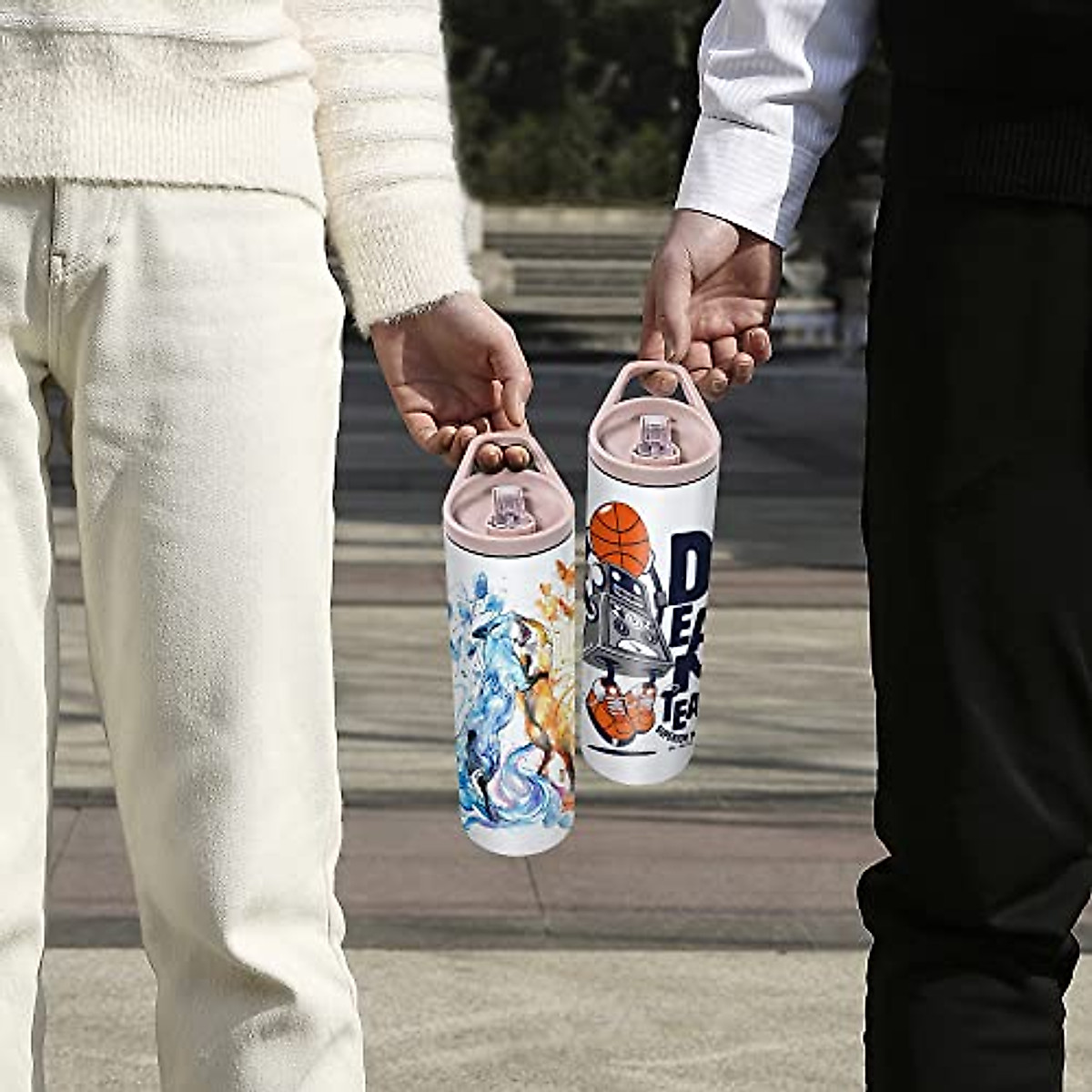 AGH 30oz Sublimation Tumblers with Handle Leak-proof Straight Skinny Tumblers with 2 Lids, Stainless Steel Insulated Vacuum Coffee Tumbler with Lid and Straw, 2 Pack Sublimation Blanks Travel Tumbler