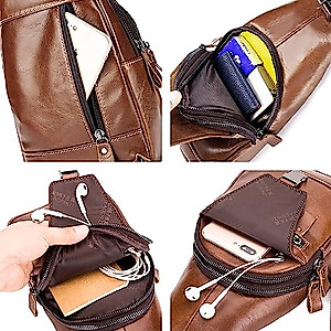 pundarika Leather Sling Bag for men Chest Bag shoulder bag crossbody casual chest pack Sling Backpack man bag-Brown