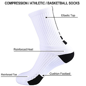 Finerview Elite Basketball Socks For Men, 4 Pack Cushion Performance Crew Athletic Socks for Youth Boys Girls Kids
