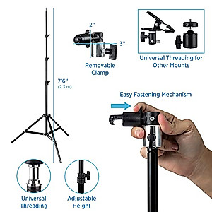 Fovitec 7'6" Spring Cushioned Collapsible Background Stand Kit with Clip for Pop Up Backdrops, Chroma Key Green Screens, and Foldable Disc Reflectors