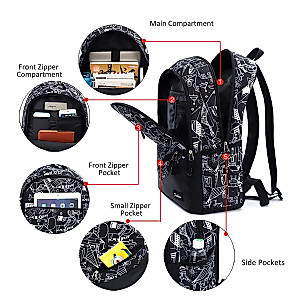 Ozmego Boys School Backpacks Midlle School College Bookbag for Teens Boys Girls (Black Print)