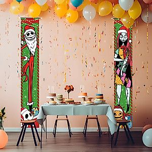 Christmas Decorations, Jack Sally Banners Xmas Porch Signs Christmas Decor Nightmare Merry Christmas Banner Before Welcome Wall Home Indoor Outdoor Party