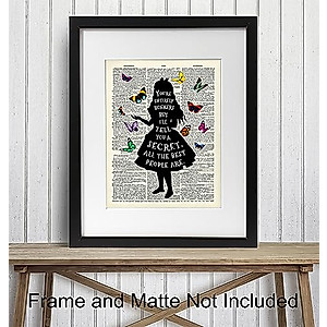 Alice in Wonderland Quote Wall Art 11x14 - Inspirational Gift for Women - Funny Sayings Poster Picture - Positive Quotes - Motivational Wall Art for Women -Teen Girls Bedroom, Living room, Home Office