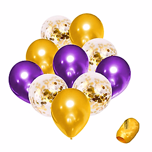 Purple and Gold Confetti Balloons 51pcs Premium 12 Inch Balloons for Baby Bridal Shower Birthday Party Decorations