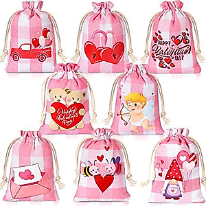 24 Pcs Valentine's Day Burlap Gift Bags Buffalo Plaid Drawstring Bags Reusable Burlap Sachet Bags Empty Pink White Buffalo Plaid Party Supplies Gift Wrap Bags Burlap Favor Bags for Wedding Shower DIY