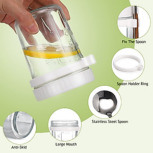 Xigugo Overnight Oats Jars, Overnight Oats Container with Lid and Spoon, 10 oz Cereal, Milk, Vegetable and fruit Salad Storage Container with Measurement Marks (white2)