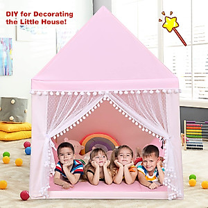 Costzon Kids Play Tent, Large Playhouse w/Washable Mat, Windows, Solid Wood Frame, Indoor Outdoor Princess Tent for Children Boys & Girls, Castle Fairy Tent, Holiday Birthday Gift (Pink)