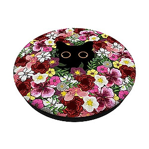 Black Cat Eyes In Flowers Cute Floral Scary Animal Lover PopSockets Swappable PopGrip